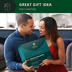 ROYAL CRAFT WOOD Luxury Bamboo Caddy Expandable Drawer and Utensil Organizer, Silverware Holder and Cutlery Tray, 19.6" x17", Black