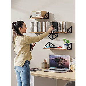 AMADA HOMEFURNISHING Floating Shelves Wall Mounted Storage Shelves Set of 4, Rustic Solid Wood Wall Shelves for Bedroom/Living Room/Bathroom/Kitchen/Office, AMFS27