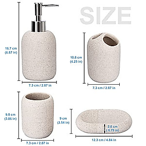L'ARL GMVOI Bathroom Accessory Set,4 Piece Bathroom Decor Accessories Sets Complete with Soap Dispenser,Toothbrush Holder,Bathroom Tumbler,Soap Dish for Bathroom Vanity Countertop Accessories,Beige