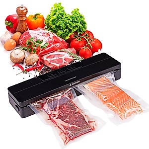 CREATIVECHEF Vacuum Sealer Machine, Compact Precision Food Vacuum Sealer, One-Touch Automatic Vacuum Sealer, for Sous Vide, Food Storage & Vacuum Sealer Bag, Include Starter Kit (Black)