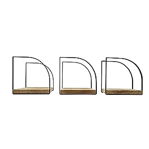 MELANNCO Floating Wall, Wood and Curve Metal Shelves, for Bedroom, Living Room, Kitchen, Nursery, Set of 3, Natural