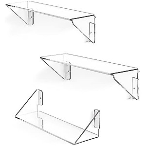 MaxGear Clear Acrylic Shelves，Invisible Floating Wall Bookshelves for Kids，Display Wall Mounted Hanging Shelves with Screws for Bathroom, Bedroom, Living Room, Office, Kitchen Set of 3