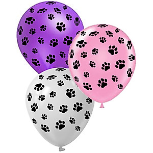 Vision Licensed Dog Paw Print Pink 12" Patrol Party Balloons 30 Pcs | All Around Paw Print Pink Purple White | Puppy Paw Party Supplies Decorations for Girls Sky Birthday Party and Baby Shower