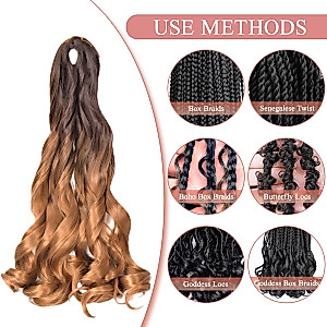 Luoyudu French Curly Braiding Hair,24 Inch #T4/30 Loose Wavy 8 Pack Bouncy French Curl Braiding Hair Extensions 75g/Pack Synthetic Crochet Hair Extensions (T4/30,8Pack)