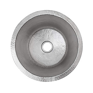 Premier Copper Products BR16EN2 16-Inch Round Hammered Copper Bar Sink in Nickel with 2-Inch Drain Size