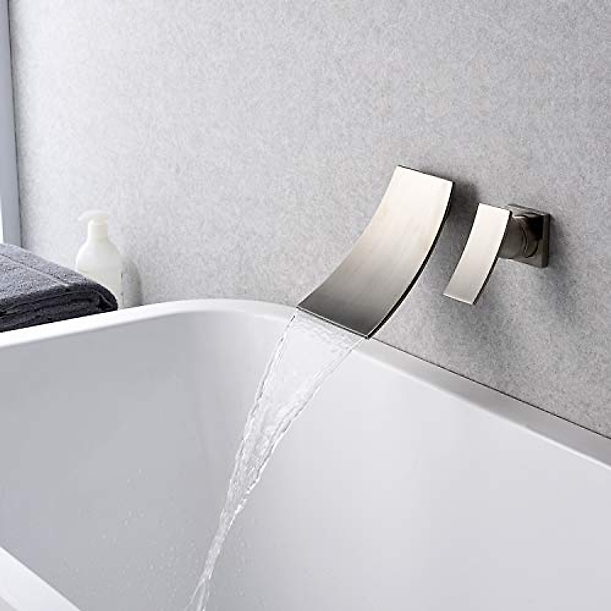 Sumerain Wall Mount Tub Filler,Brushed Nickel Waterfall Tub Spout for High Flow Rate