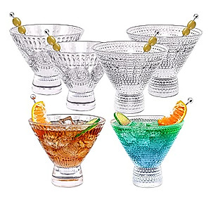 DI QIU REN Stemless Martini Glasses Set of 6, Vintage Martini Glasses Cocktail Glasses (7.8oz) Bar Glasses Juice Glasses, Cocktail Party Home Bar Gift