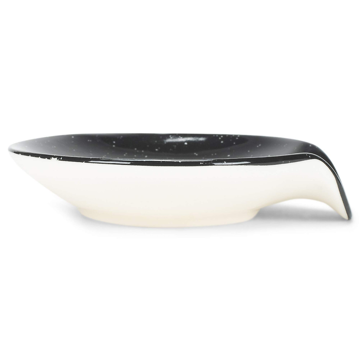 DEMDACO Good Food Good Mood 4.5 x 4 Glossy Speckled Black and White Ceramic Stoneware Kitchen Spoon Rest