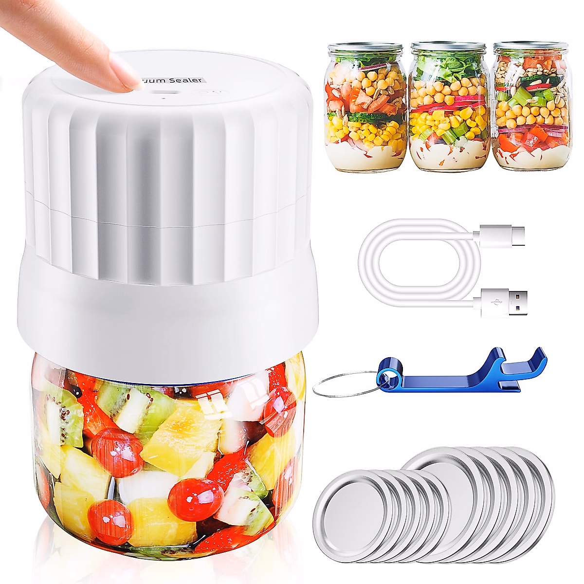 Electric Mason Jar Vacuum Sealer, Vacuum Sealer Kit for Wide Regular Mouth Mason Jars, Canning Jars Vacuum Seal Machine Kit Jars Sealing Machine Attachment for Food Storage