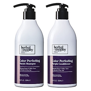 Herbalosophy Purple Shampoo & Conditioner Set for Blonde Gray Hair, Eliminates Brassy and Yellow Tones, Infused with Cocos Nucifera Oil, Free of Sulfate, Parabens and Gluten, 2 x 16.9 Fl Oz
