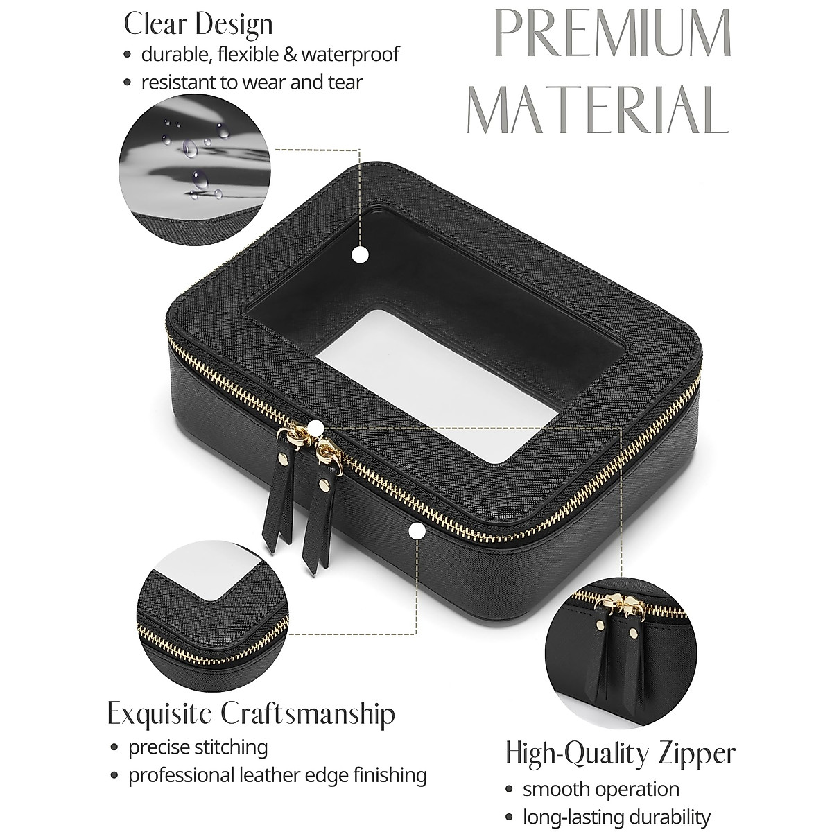 Popvibe Clear Makeup Case Black Toiletry Bag Travel Medium Clear Cosmetic Bag with Zipper, Small Make Up Bag Organizer Traveling TSA Approved Transparent Bag Car for Essentials