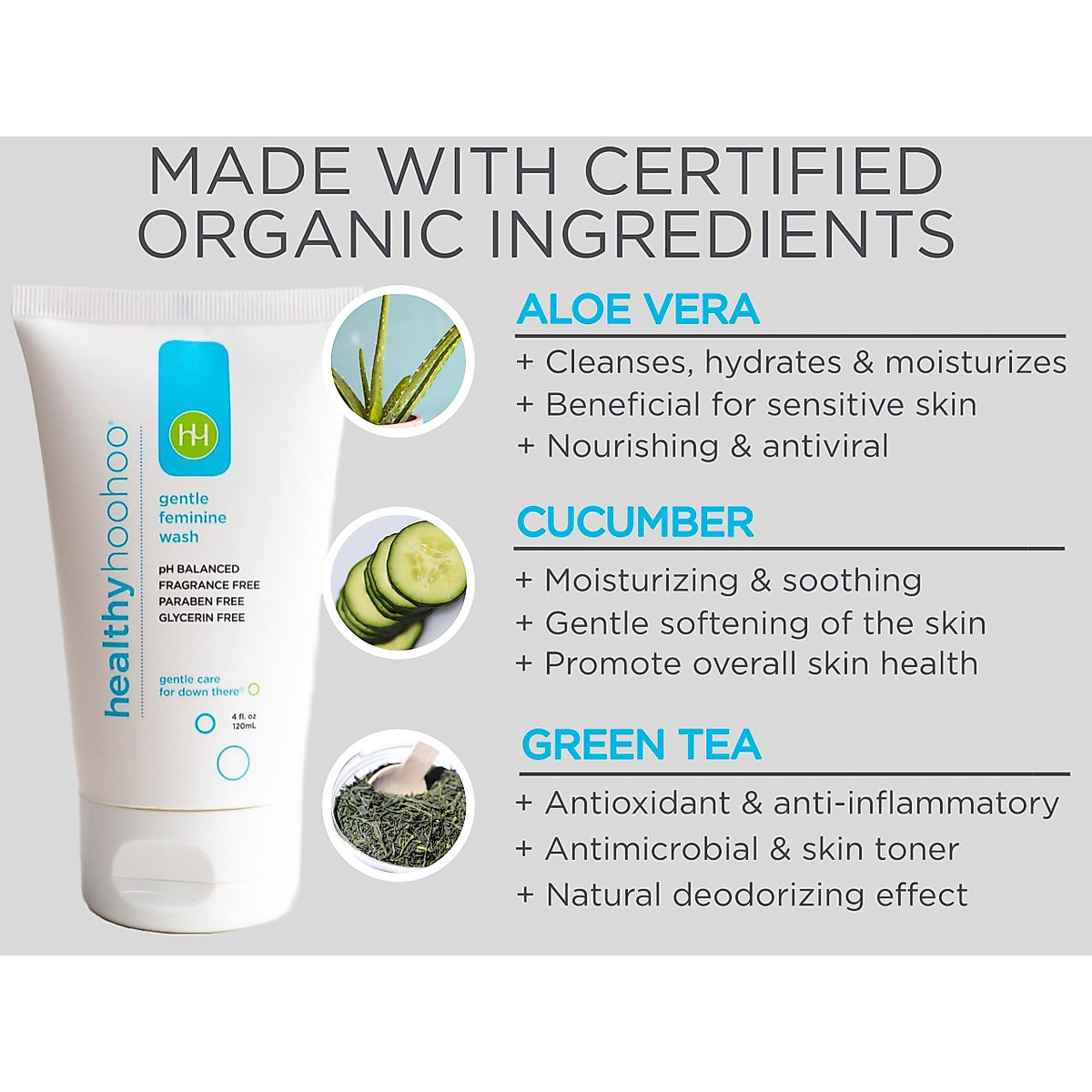 Healthy Hoohoo Gentle Feminine Wash for Women, pH Balanced Vulva Cleanser for Sensitive Skin, Plant Based Natural Hygiene, Unscented Vaginal Soap, Paraben and Glycerin Free (4 fl oz)