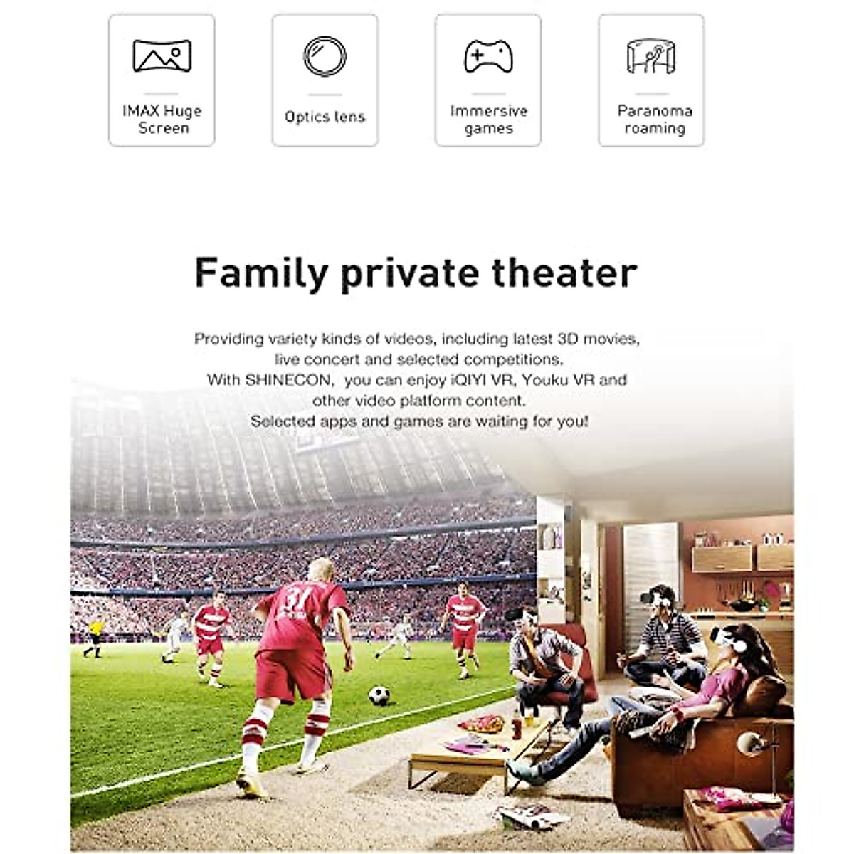 VR SHINECON Virtual Reality VR Headset 3D Glasses Headset Helmets VR Goggles for TV, Movies & Video Games Compatible iOS, Android &Support 4.7-6.53 inch with Remote Control