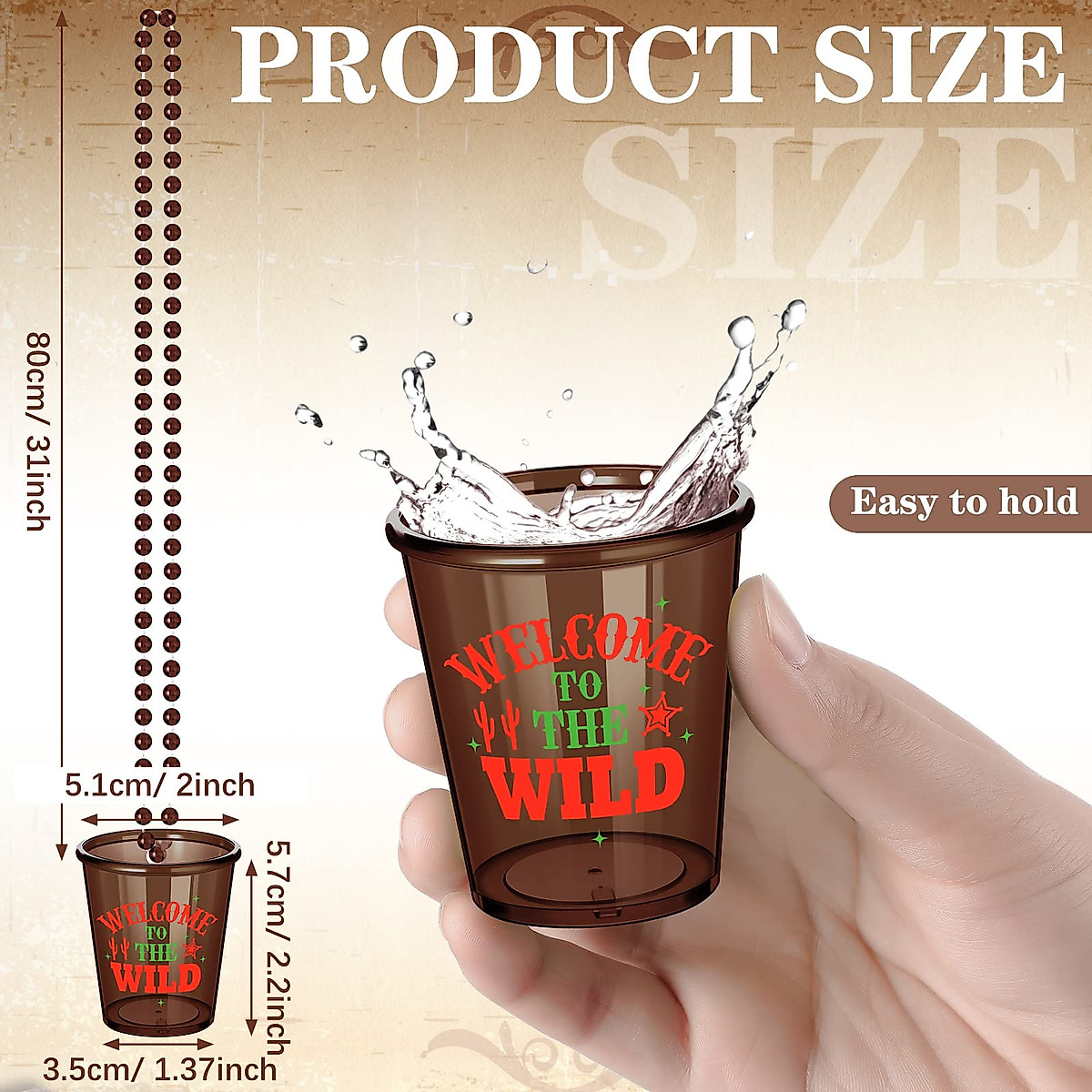 Yinkin 12 Pcs Cowboy Shot Glasses Necklace Western Themed Party Decorations Shot Glasses on Beaded Necklace Plastic Cowboy Props for Adults and Teens Festival Party Supplies, 6 Styles