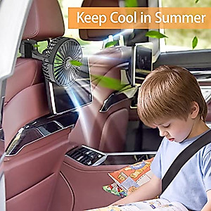 KINOWJI Electric Car Cooling Fan, USB Backseat Auto Rear Seat Fan 3 Speed Vehicle Clip Fan with 5 Piece Fan Blades for Car Vehicle Truck Van SUV RV Boat Bus
