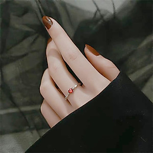 Delicate Red Heart 925 Sterling Silver Statement Adjustable Ring for Women Girls Cubic Zirconia CZ Love-Heart Shaped Beaded Open Wrap Rings Comfort Fit Birthday Wedding Anniversary Jewelry Size 6-10