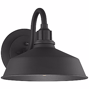 Franklin Iron Works Arnett Rustic Industrial Farmhouse Outdoor Barn Light Fixture Black Dusk to Dawn Gooseneck 10 1/2" for Exterior Deck House Porch Yard Patio Outside Garage Front Door Garden