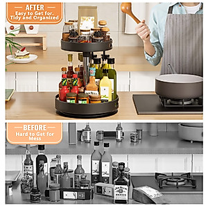 Lazy Susans Organizer 2 Tier Metal Steel Turntable Rotating Spice Racks for Cabinet Pantry Cupboard Table, 10 inch, Black