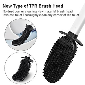 M-Aimee Slim Trash Can and Toilet Brush Combo, Stainless Steel Garbage Can, 1.3 Gallon / 5 Liter, Rectangle Step Small Garbage bin, Soft Close, Removable Plastic Bucket (White)