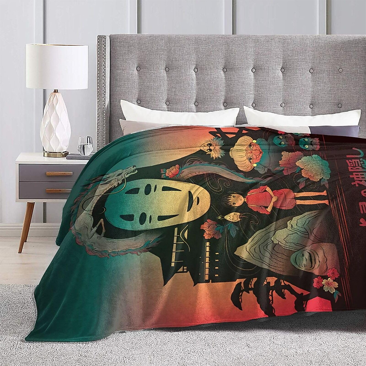 NVBCXVN Flannel Spirited Anime Away Toto'ro Blankets Lightweight Soft Warm Blanket Plush Air Conditioned Throw Blankets for Teen Couch Bed Sofa Living Room Chair 40""x30"", Black 1