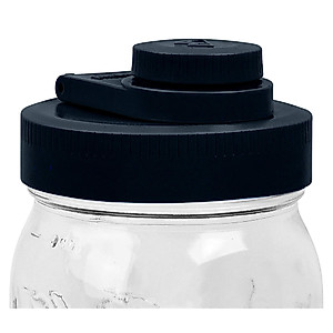 Brewing America Glass Mason Jar Pitcher with Lid - Ball Jar, 1 Quart (32 oz) with Black Wide Mouth Mason Jar Pour Lid, for Smoothie, Boba Cup, Sun Tea Jar, Cold Coffee Glass Tumbler, 1-Pack