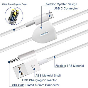 Azddur USB C to Aux Cable, 2 in 1 USB C to 3.5mm Car Aux Headphone Jack Cable and USB C Charging Cable Compatible with Google Pixel 4/4XL/3/3XL, Samsung Galaxy S20/S20+/Note 10/10+ and More (White)