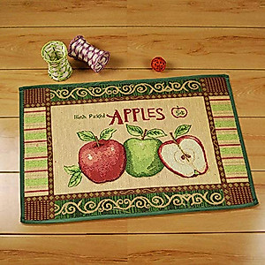 yazi Fabric Kitchen Mat Area Rug Fresh Picked Apples,47x18 Inches and 23x18 Inch, Vintage Apples Jacquard Cotton Fiber Rectangular Bedroom Floor Mat Doormat