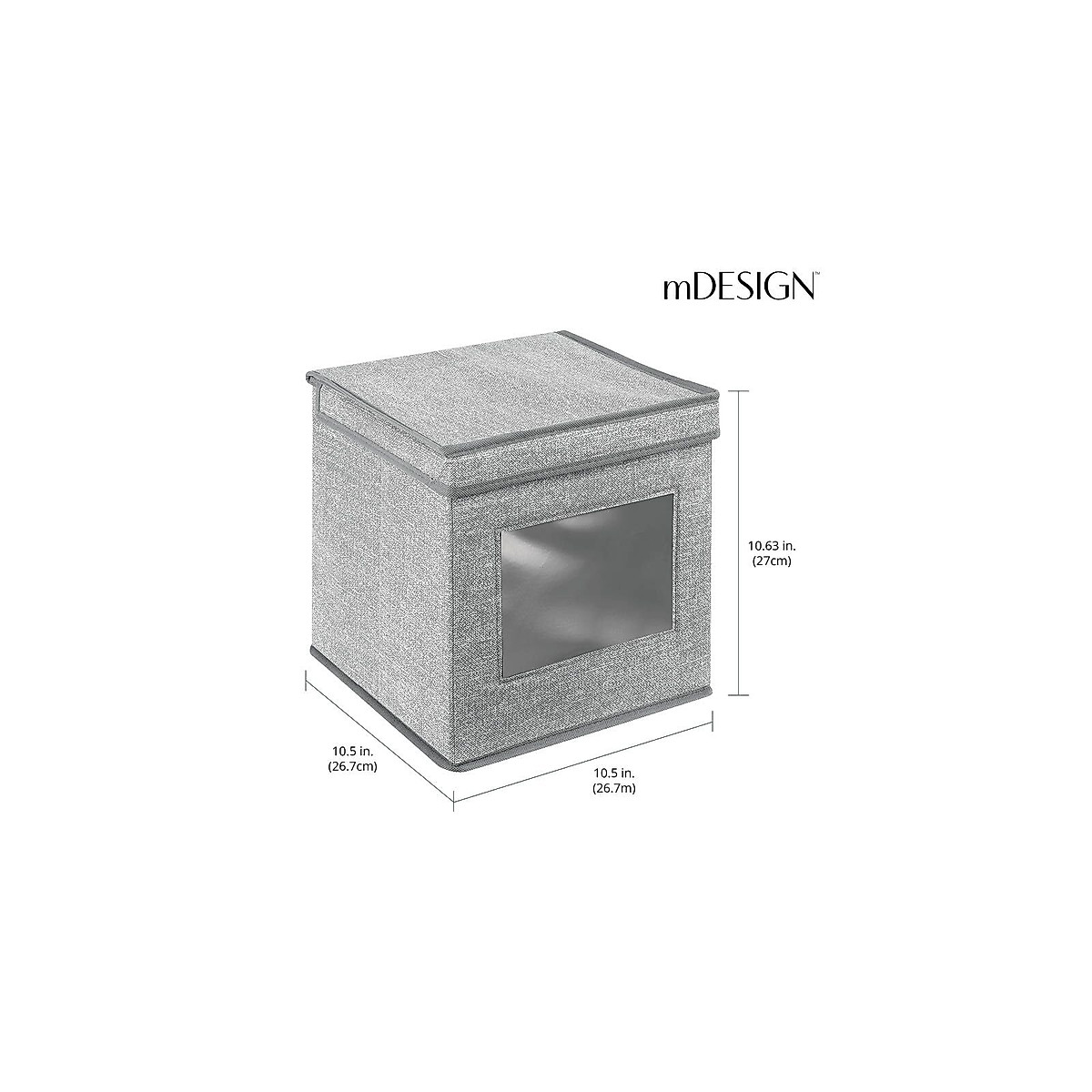 mDesign Fabric Stackable Square Cube Storage Organizer Box with Window/Attached Lid for Organizing Bedroom Closet - Holds Purses, Linens, Accessories - Lido Collection - 6 Pack - Gray