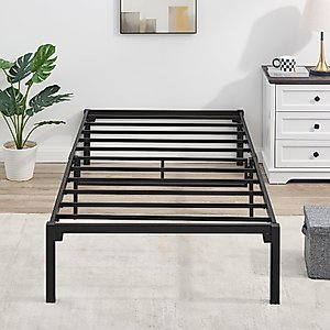 VECELO 14" Twin Size Bed Frame Quick Lock No Screws Metal Platform/Mattress Foundation/No Box Spring Needed