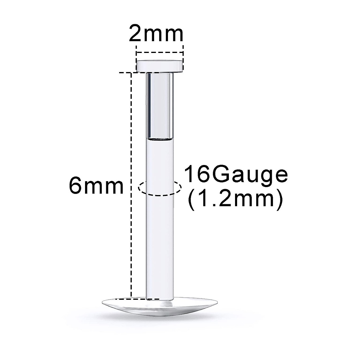 Heienngy 6MM 100PCS 16G Clear Push Top Piercing Retainers 2mm Flat & Ball Top Bioflex Lip Rings Plastic Acrylic Labret Retainer for Women Men 16 Gauge Earrings Studs 6mm 8mm 10mm Bar Length