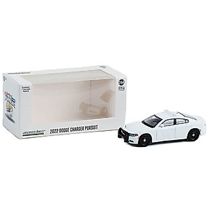 Greenlight 43002-L Hot Pursuit - 2022 Dodge Charger Pursuit Police Cruiser- White with Light Bar & Push Bar 1:64 Scale Diecast