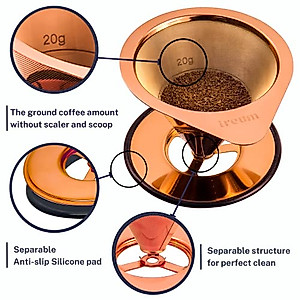 ireum Gourmet Pour Over Coffee Maker – Twill-Mesh, Paperless, Pour Over Drip Coffee Filter & Nonslip Silicone Base (1~2 Cup, 8oz.)