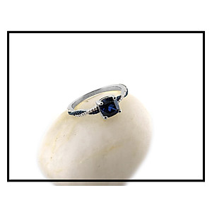 Dazzlingrock Collection 6 MM Cushion Lab Created Blue Sapphire with Round Blue Sapphire & Diamond Ladies Engagement Ring | 10K White Gold, Size 7.5