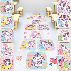 Large Unicorn Floor Decals, Indoor Hopscotch Number Game Stickers, Creative Unicorn Floor Stickers for Kid Girls Bedroom, Playroom, Classroom, Nursery, Daycare Floor & Wall Decor