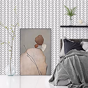 Erfoni Black and White Peel and Stick Wallpaper Modern Herringbone Contact Paper for Bathroom 17.7inch x 78.7inch Geometric Removable Wall Paper Peel and Stick Strip Self Adhesive Contact Paper