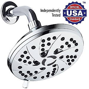 High Pressure 6-inch / 6-Setting Premium Rain Shower Head by AquaDance for the Ultimate Shower Spa Experience! Officially Independently Tested to Meet Strict US Quality & Performance Standards!