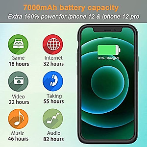 AFTRYOUGO Battery Case for iPhone 12/12 Pro(6.1 inches),7000mAh Ultra-Thin Portable Charger case, Supports MagSafe Wireless Charging, Compatible with iPhone 12 / iPhone 12 Pro (XDL-640MW)-Black