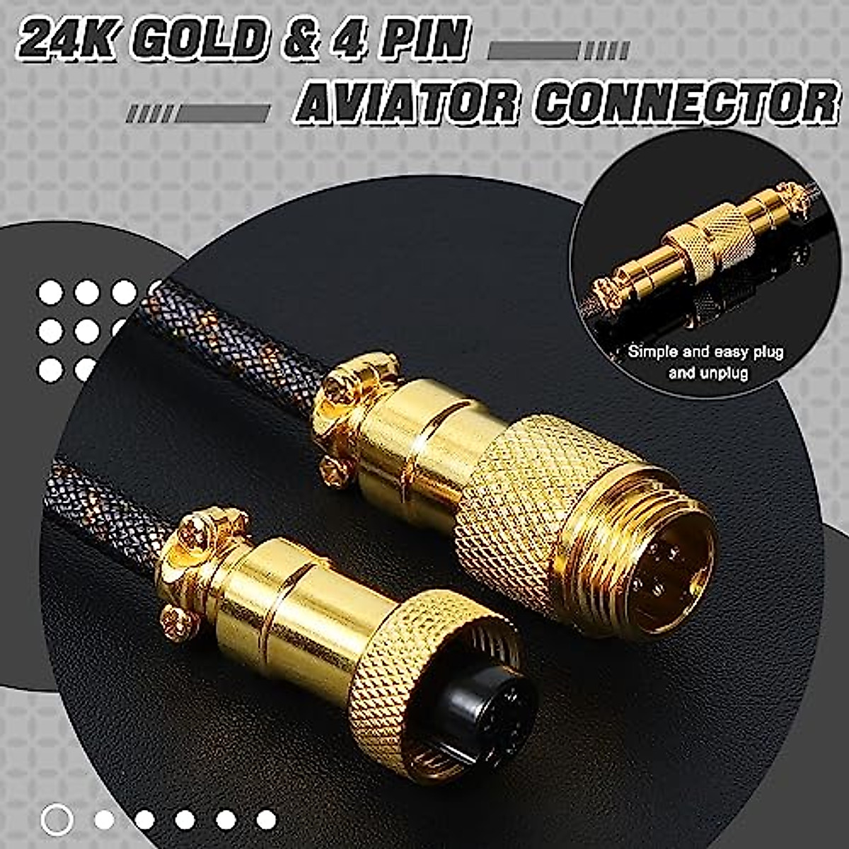 C03 Custom Coiled USB-C Cable for Gaming Keyboard,Detachable Double Sleeve Braided Keyboard Cables1.7M-2.2M Coiled USB C to A Cable with 24K Gold Aviator for Mechanical Keyboard/Cellphone