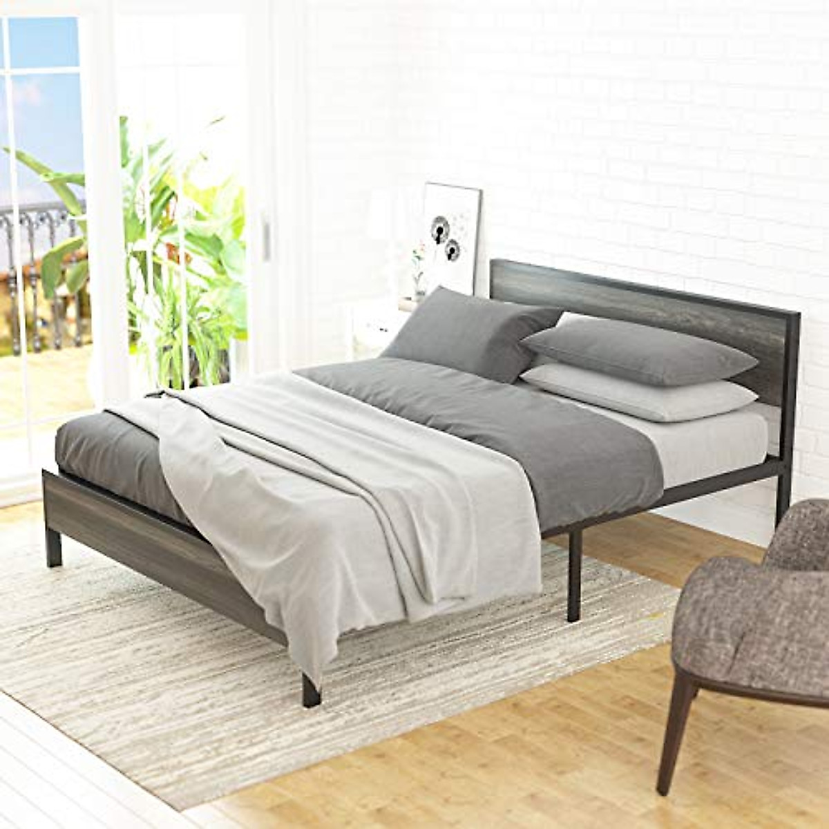 Weehom Metal Bed Frame Queen Size Bed with Lock Design Storage Bed Frame Mattress Foundation No Box Spring Needed/Under Bed Storage Black