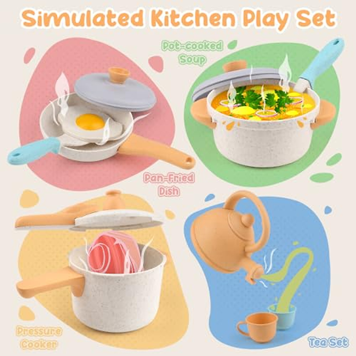 Pretend Play Kitchen Accessories Toys, Pots and Pans Utensils Playset for Kids, Cooking Play Set Gift for Toddlers Boys and Girls 2 3 4 5 Years Old
