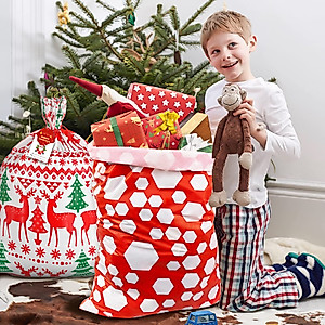 Large Christmas Gift Bag for Christmas Presents- 6Pcs Jumbo Plastic Christmas Red and White Gift Bags with Gift Tags and Ribbon for Christmas Big Gift Wrapping Holiday Goody Bag Party Favor Supplies