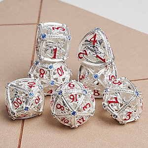 Metal Dice Set Hollow Polyhedral Skull Metal Dice Suitable 7Pcs Set for Dungeons and Dragons RPG MTG Table Games D&D Pathfinder Shadowrun and Math Teaching (Black Plus Gold)