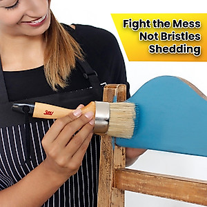 Chalk and Wax Paint Brush Furniture Set- Painting or Waxing - Milk Paint - Dark or Clear Soft Wax - Home Decor Cabinets Stencils Woods - Natural Bristles 1 Small Round and 1 Large Oval Brushes