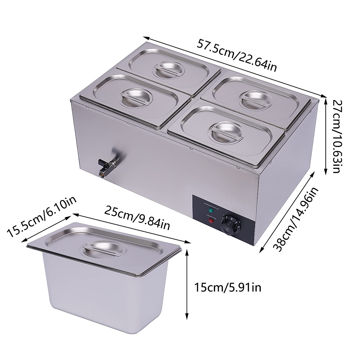 awolsrgiop 16L 4-Pan Commercial Food Warmer, 110V 600W Electric Countertop Buffet Warmer Stainless Steel Electric Soup Warmer Steam Table Food Warmer Hot Box Food Warmer with Lids Indicator Light
