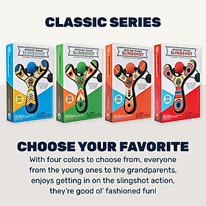 Mighty Fun! - Mischief Maker® Wooden Slingshot - Classic Series - Real Wood Slingshot for Kids, 4 Soft Foam Balls and Storage Bag - Ages 4+ (red)