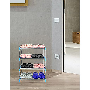 LNYZQUS Upgrade 4 Tier Small Shoe Rack, Kids Show Rack Closet Shoe Organizer,Compact Stackable Shoe Shelf Shoe Stand Floor Shoe Rack for Narrow Space,Zapateras Organizer for Shoes (Blue)