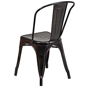 Merrick Lane Amsterdam Black-Antique Gold Metal Dining Chair with Curved Vertical Slatted Back and Square Seat