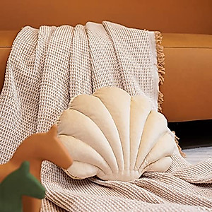 ARTMAGIC Seashell Shaped Decorative Throw Pillow 3D Velvet Cushion Ultra Soft Accent Floor Pillow for Couch Bed Sofa, Ivory, 14x11 inch