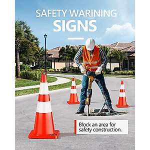 BATTIFE 28 inch Traffic Safety Cones 6 pcs with Reflective Collars, Durable PVC Orange Construction Cones for Home Road Parking Use