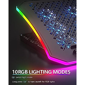 KeiBn Upgraded Gaming Laptop Cooler Pad with 9 Quiet RGB Fans, Cooling Pad for 15.6-17.3 Inch Laptops with 7 Height Stands, 2 USB Ports, Phone Stand-Blue